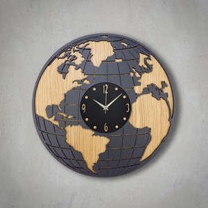 World Map Wooden Wall Clock 19.68 50 Cm Earth Wall Clock, Best Traveler ...