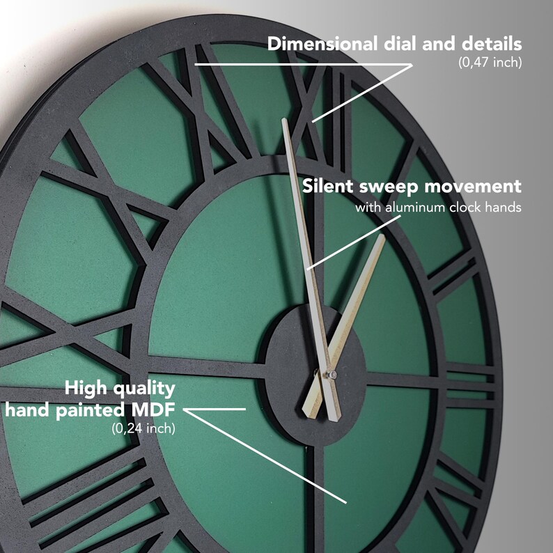 Roman Numeral Wooden Green Wall Clock, Timeless, Unique Home Decor ...
