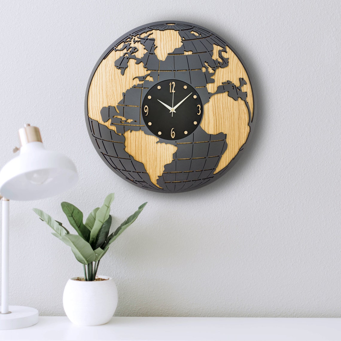 World Map Wooden Wall Clock Earth Wall Clock, Best Traveler Gift ...