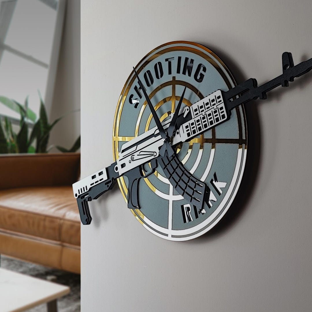Hunting and Firearm Wall Clock With Machine Gun Figure Ideal Decor for ...