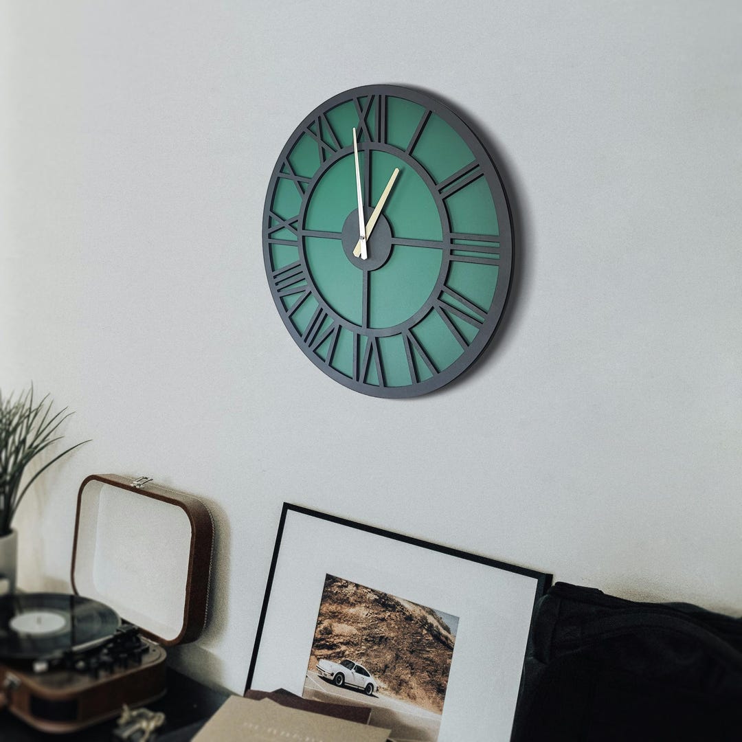 Green Roman Numeral Wall Clock, Timeless, Unique Home Decor - Etsy