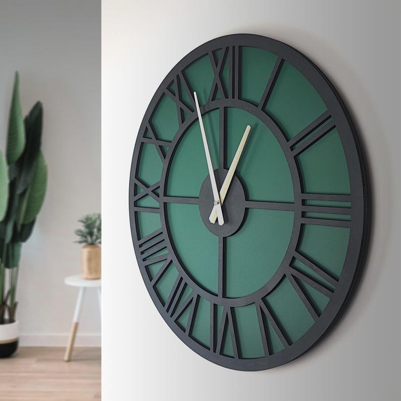 Roman Numeral Wooden Green Wall Clock, Timeless, Unique Home Decor ...