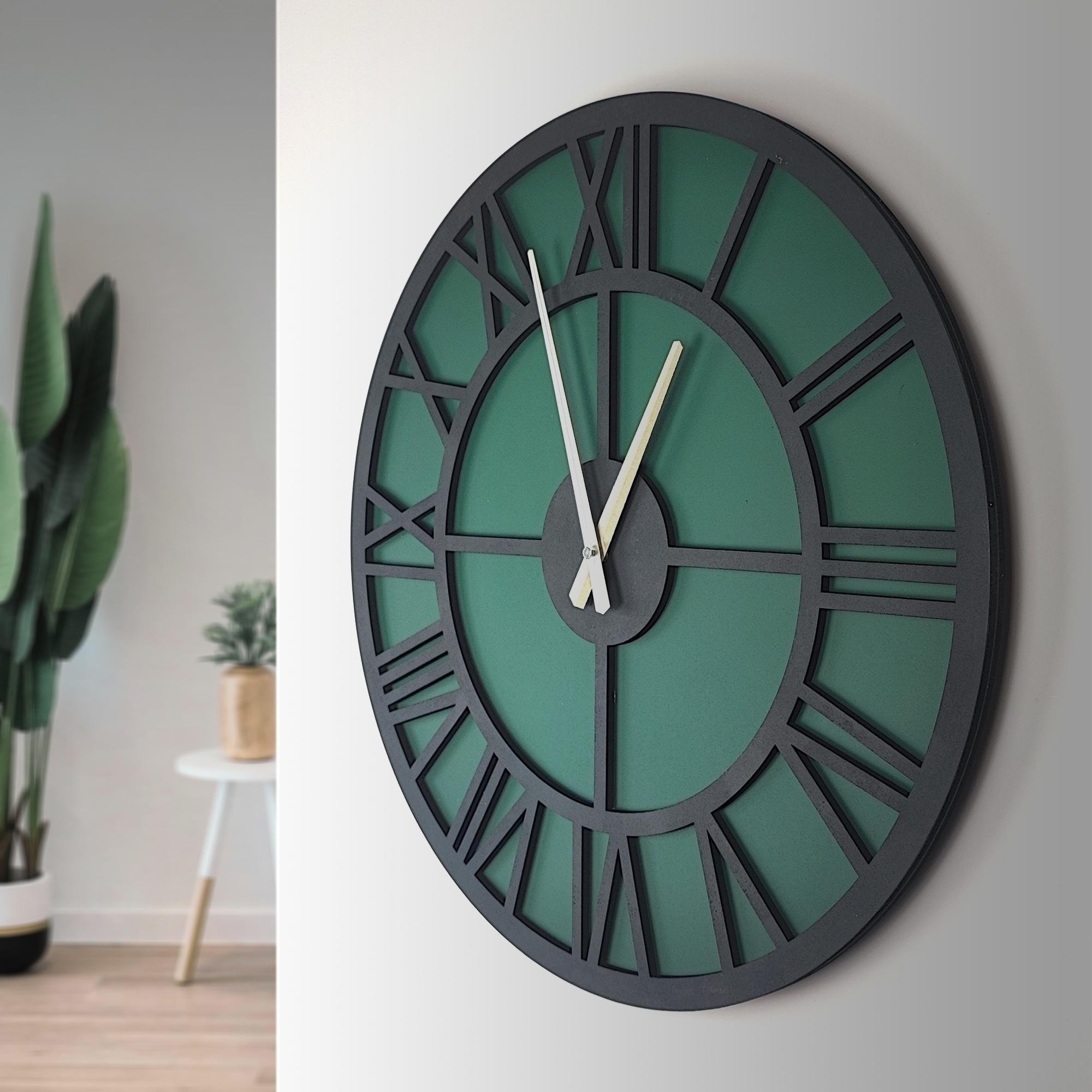 Roman Numeral Wooden Green Wall Clock, Timeless, Unique Home Decor ...