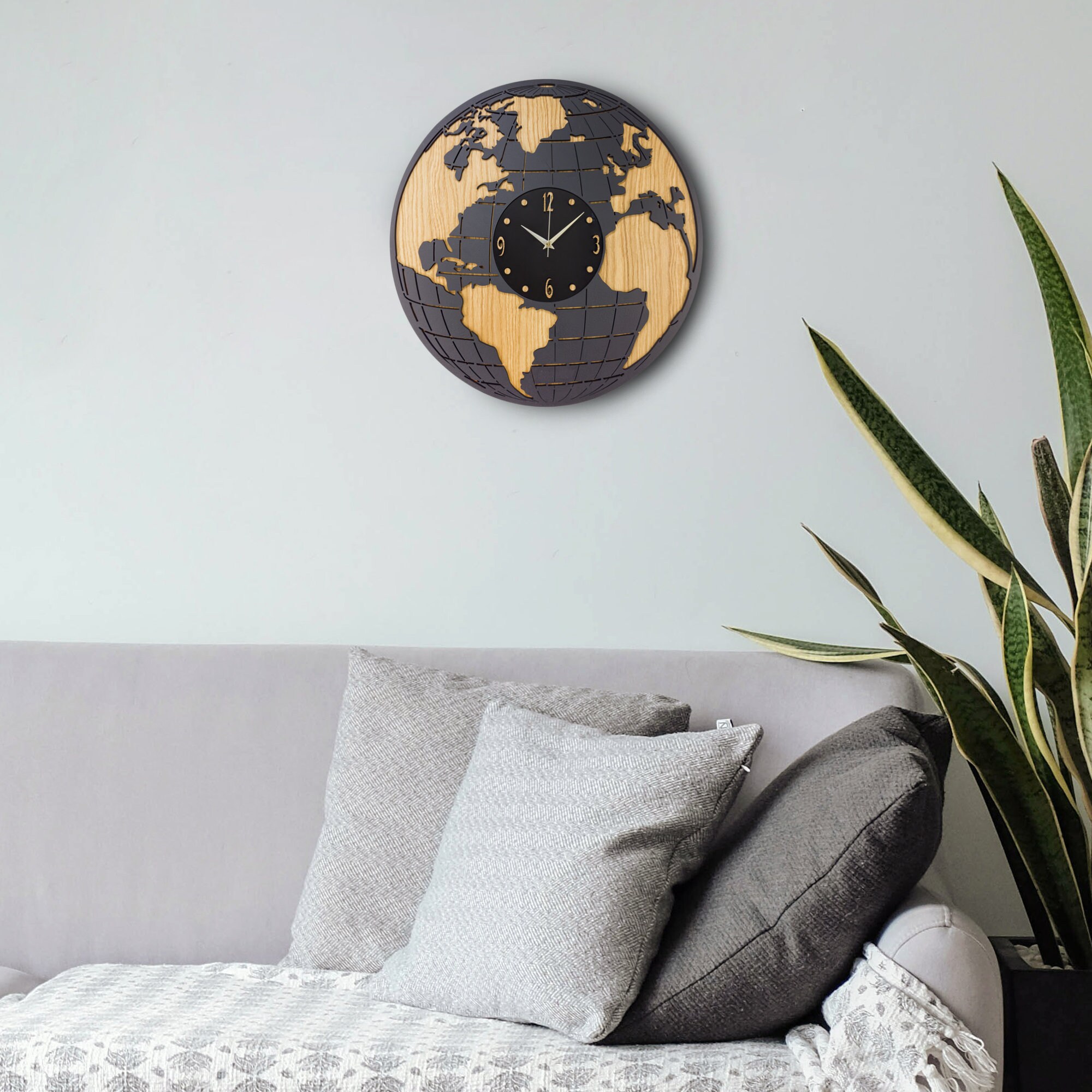 World Map Wooden Wall Clock 19.68 50 Cm Earth Wall Clock, Best Traveler ...