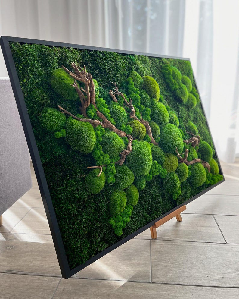 Luminous Reindeer Moss Wall Art With Branches Custom Sizes, Wooden ...