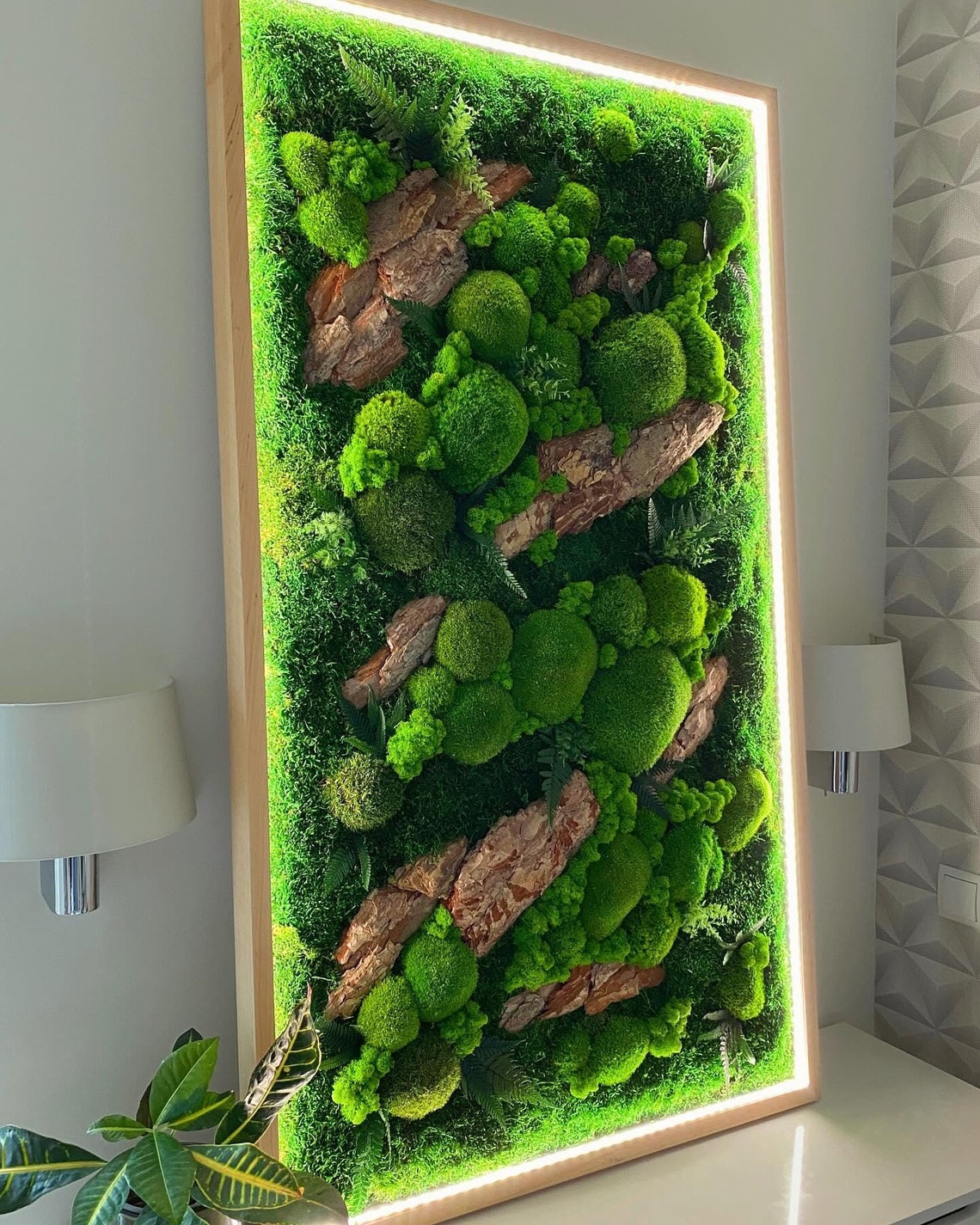 Preserved Moss Ceiling Panel With LED Lights | Eco-friendly Zero Care ...