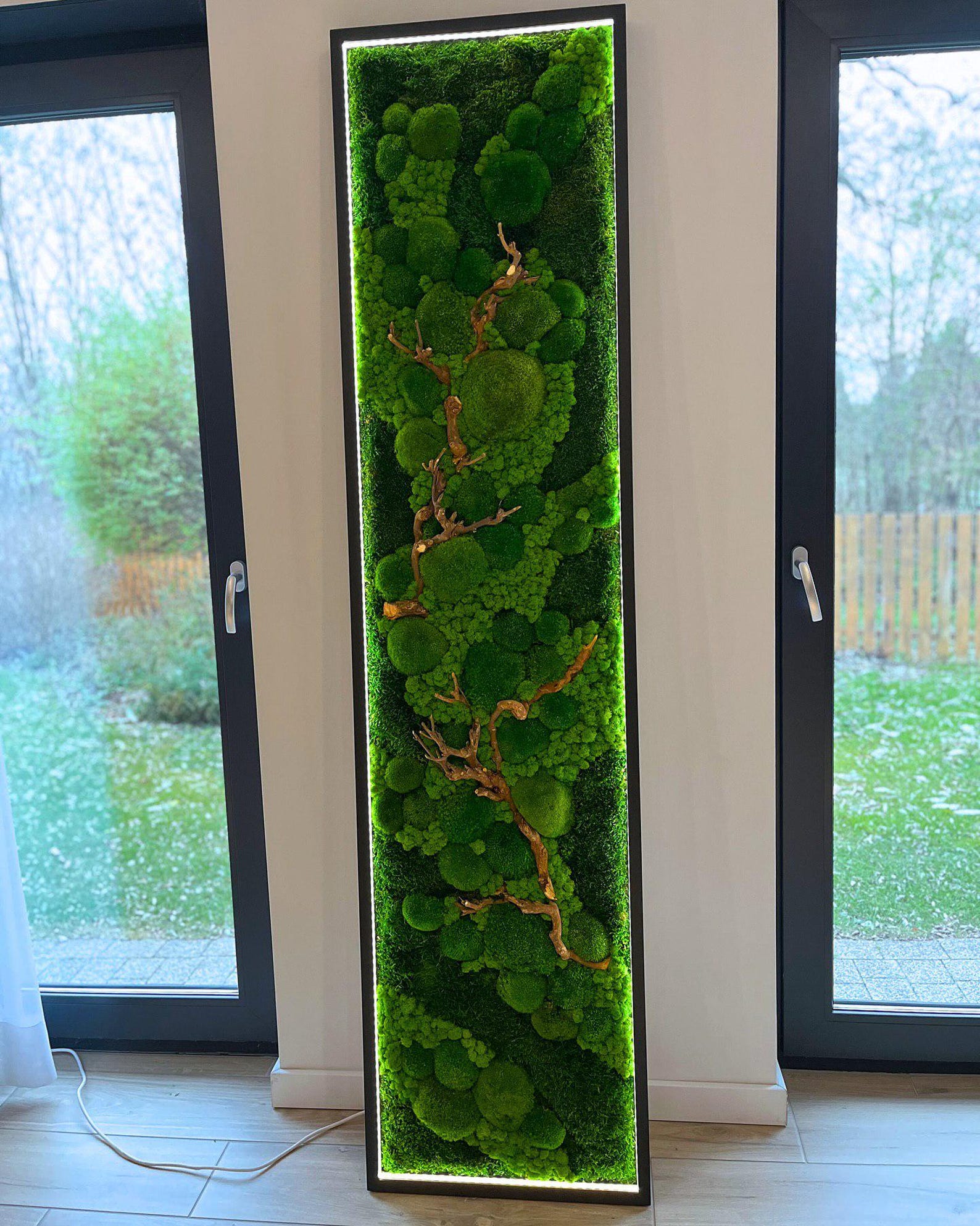 Luminous Reindeer Moss Wall Art With Branches | Custom Sizes, Wooden ...