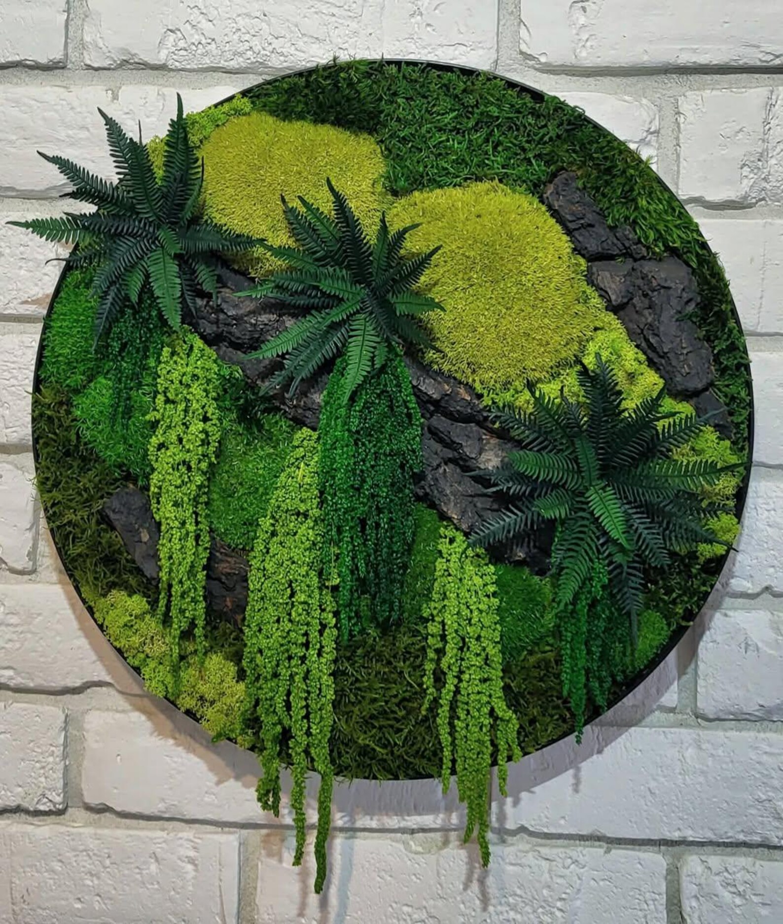 Enchanted Forest Circle Moss Wall Art – Bark, Cushion, Reindeer Moss Amaranthus & Fern – NO CARE ...