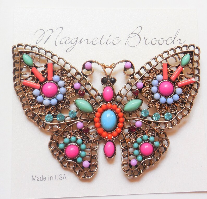 Magnetic Brooch Clip Clasp Pin Gold Finish Metal Southwest Butterfly ...