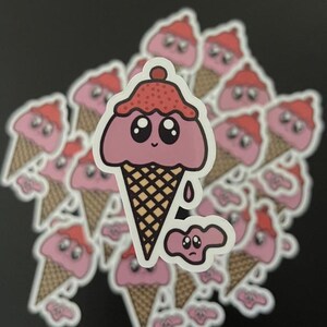 Melting Strawberry Ice Cream Cone Sticker L Cute Weatherproof Sticker L ...