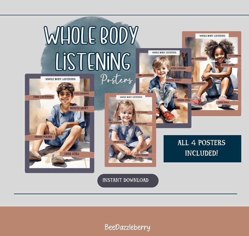 Whole Body Listening Posters Body Awareness Calming Activity Therapy ...