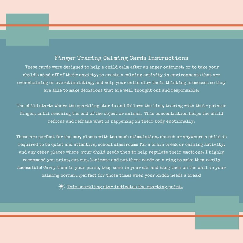 Calming Finger Tracing Cards Kids Sensory Processing Coping Strategies ...