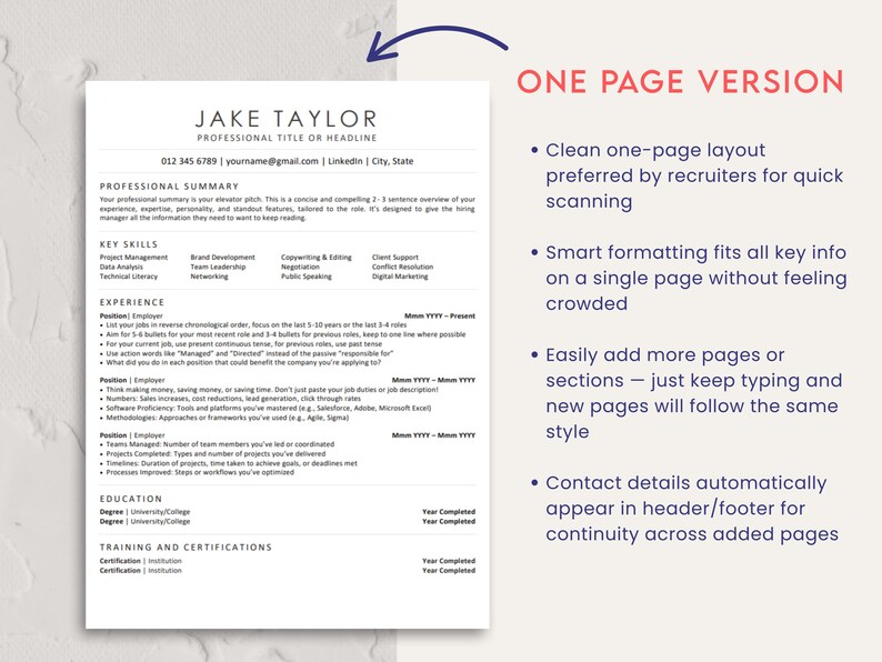 Minimal ATS Resume Template for Google Docs, Word Resume, ATS ...