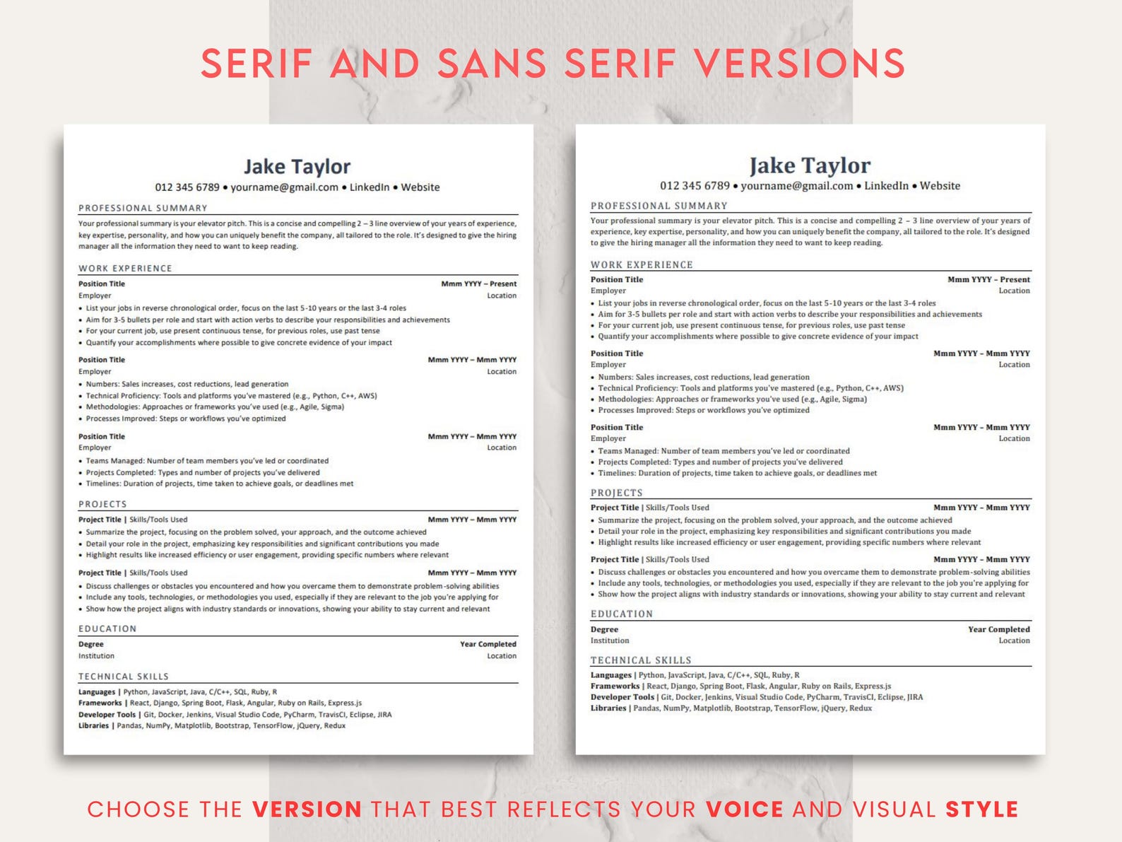 Jake's Resume Word DOCX Google Docs Template | IT, Tech, Software ...