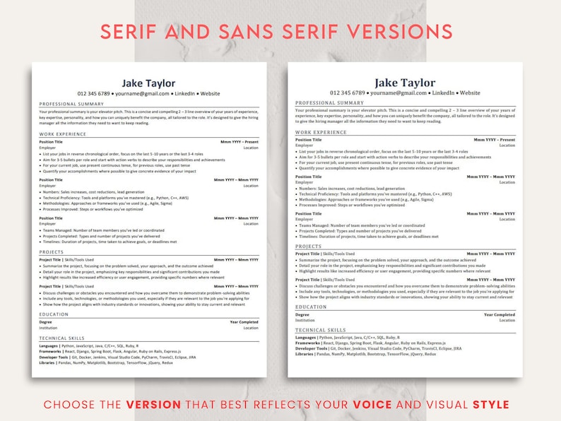 Jake's Resume Word DOCX Google Docs Template | IT, Tech, Software ...