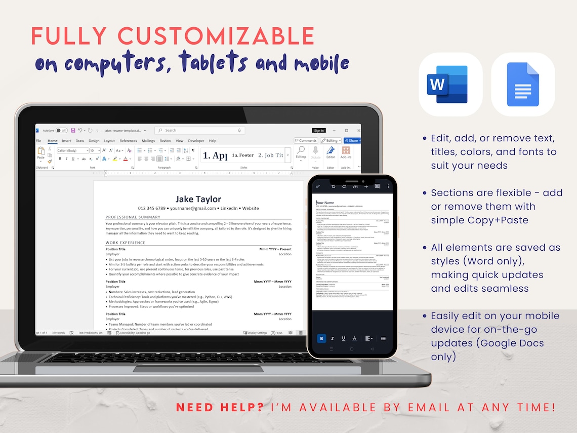 Jake's Resume Word DOCX Google Docs Template | IT, Tech, Software ...