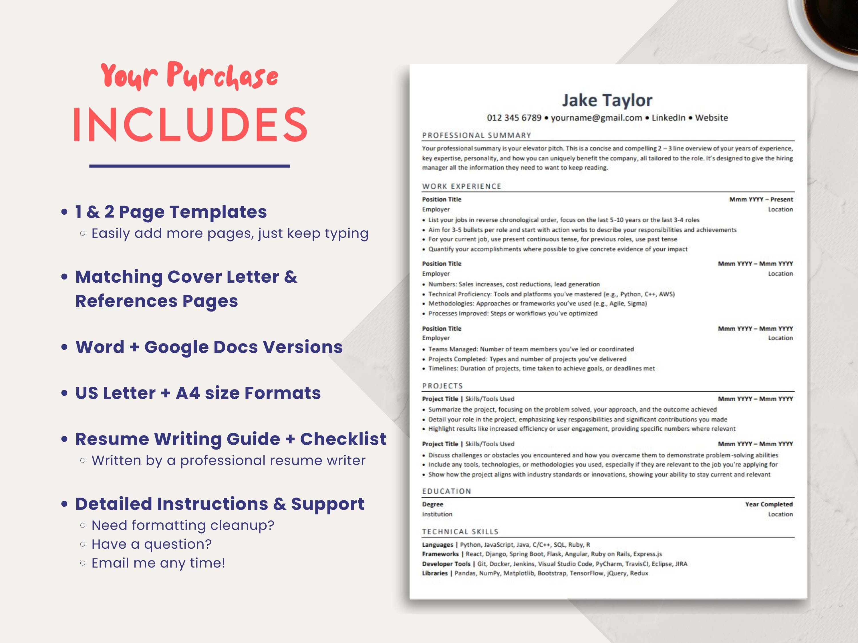 Jake's Resume Word DOCX Google Docs Template | IT, Tech, Software ...