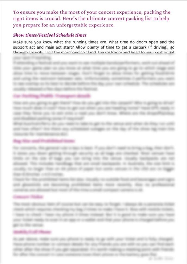 Ultimate Concert Packing List - Etsy