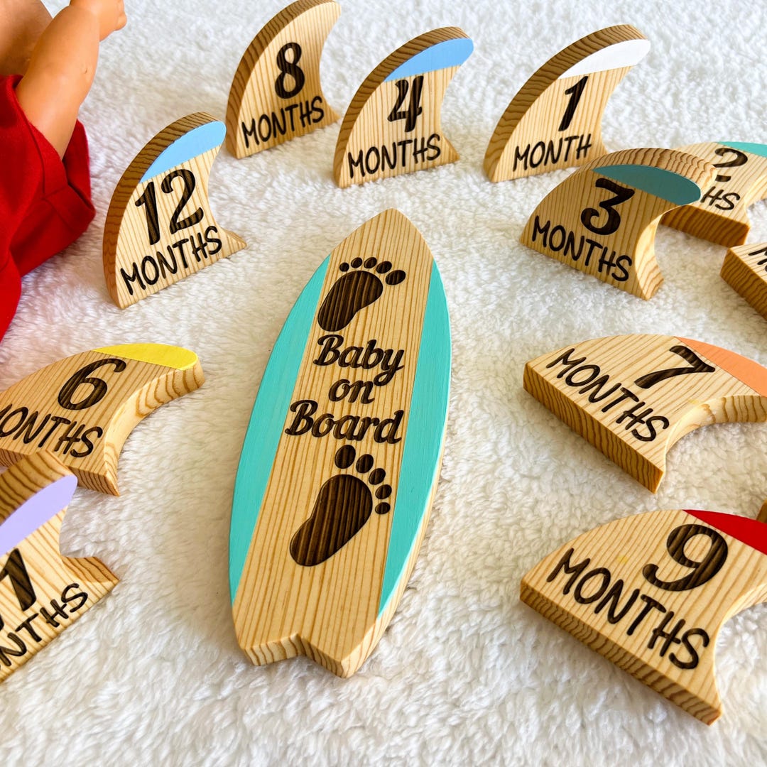 Surfboard Baby Milestone Markers - Wooden Monthly Growth Signs - Beach ...