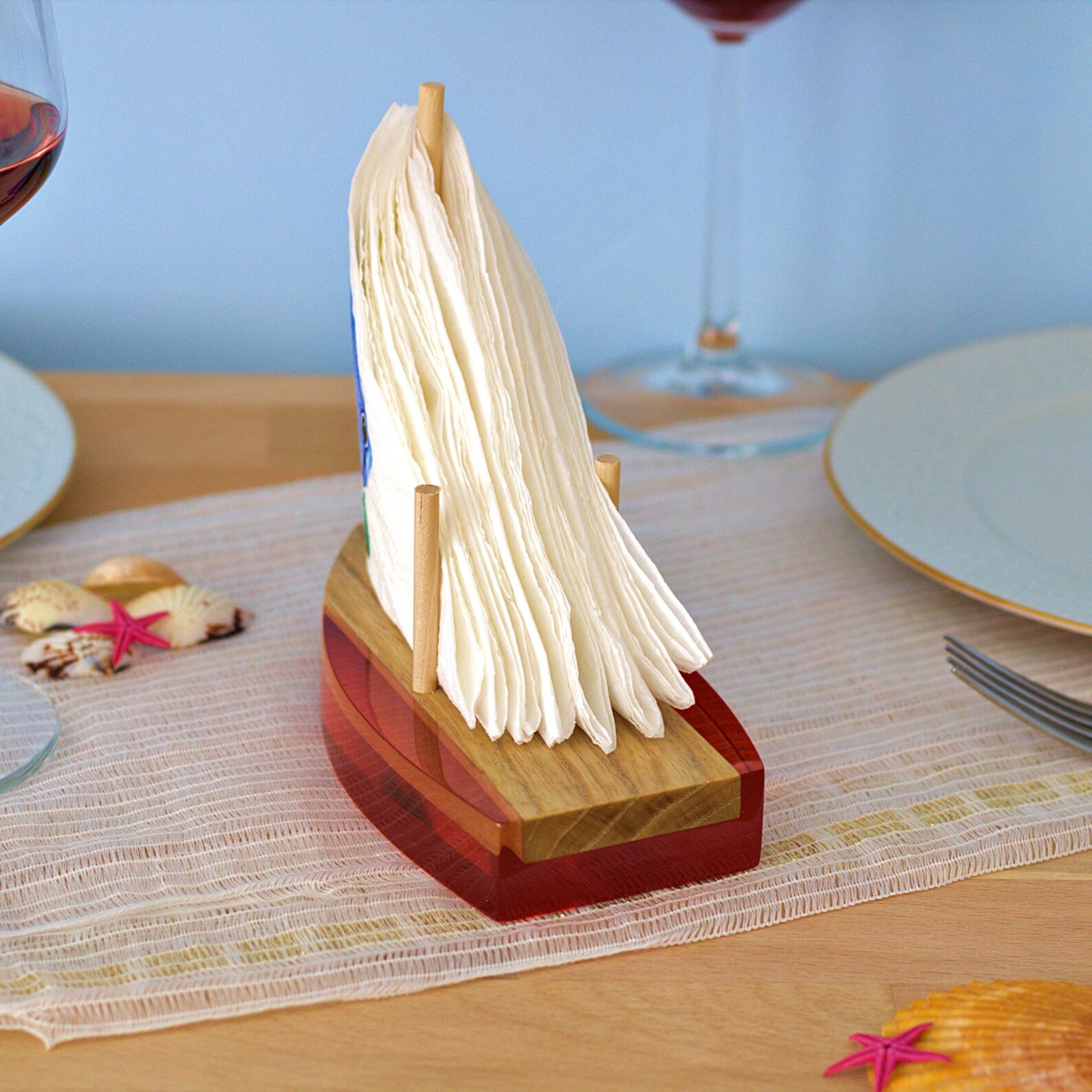 Epoxy and Wood Sailboat Napkin Holder for Table, Nautical Housewarming ...
