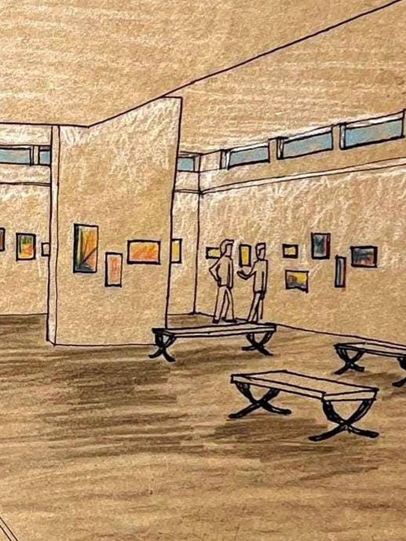 Vintage ORIGINAL 1960s Hand-drawn Architectural Rendering, Mid-century ...