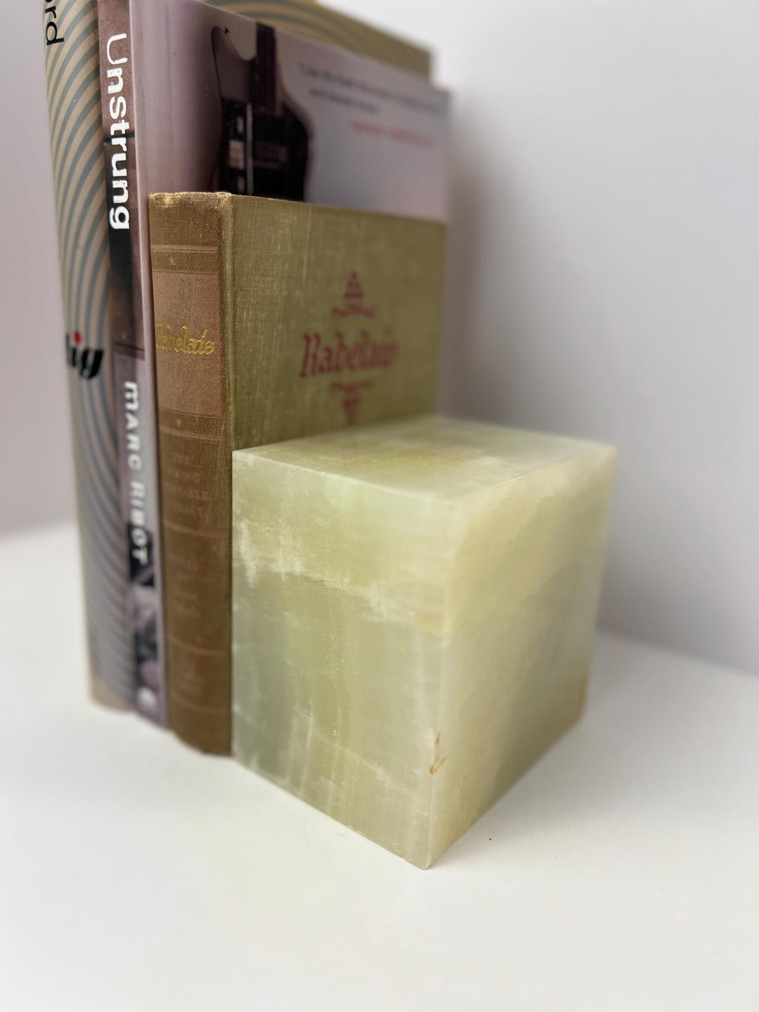 Vintage Onyx Bookend | Heavy Solid Stone Decor | Natural Amber & White Marble | Mid-century ...