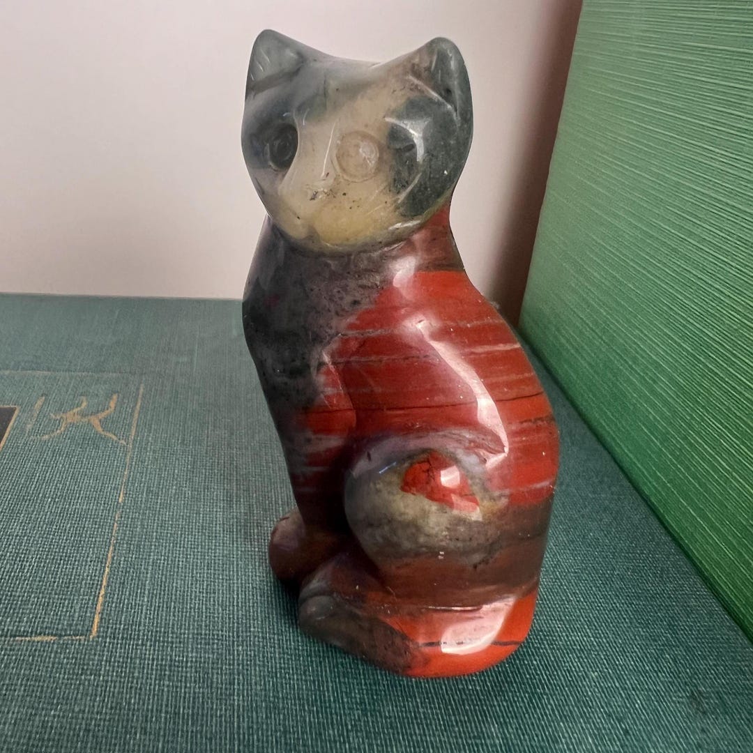 Mini Stone Cat Figurine – Carved Red Marble or Onyx Cat – Natural Stone ...