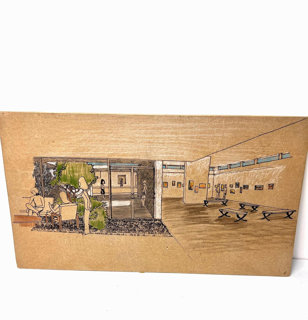 Vintage ORIGINAL 1960s Hand-drawn Architectural Rendering, Mid-century ...