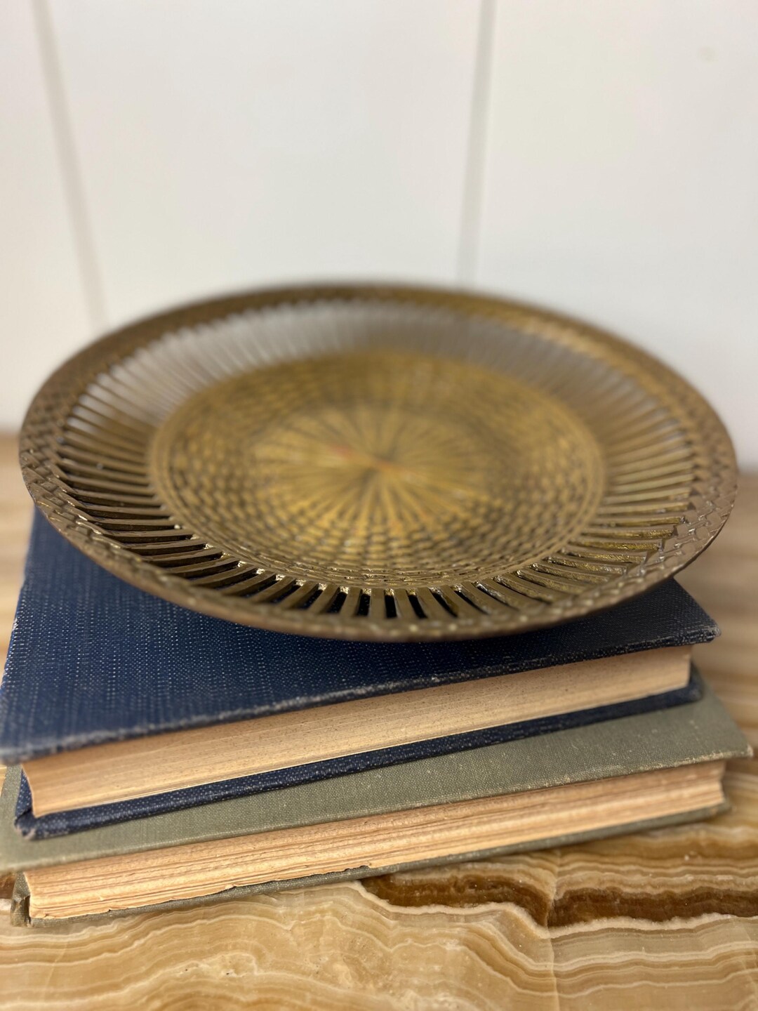 Vintage Brass Basket Weave Decorative Entry Tray | Mid-century Modern ...