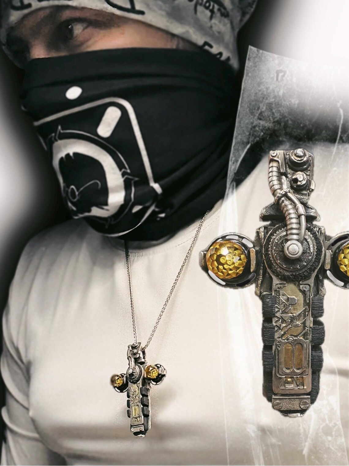 Techno Relic Cross III – Sterling Silver 925 Pendant, Industrial ...