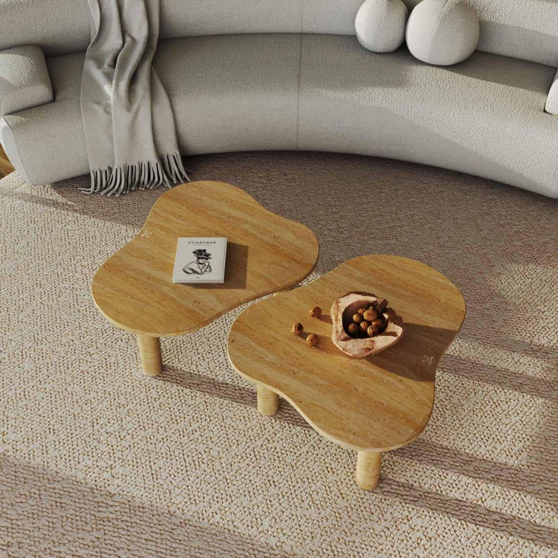 Clouddream Black Marble Coffee Table, Travertine Stone Tables, Modern ...