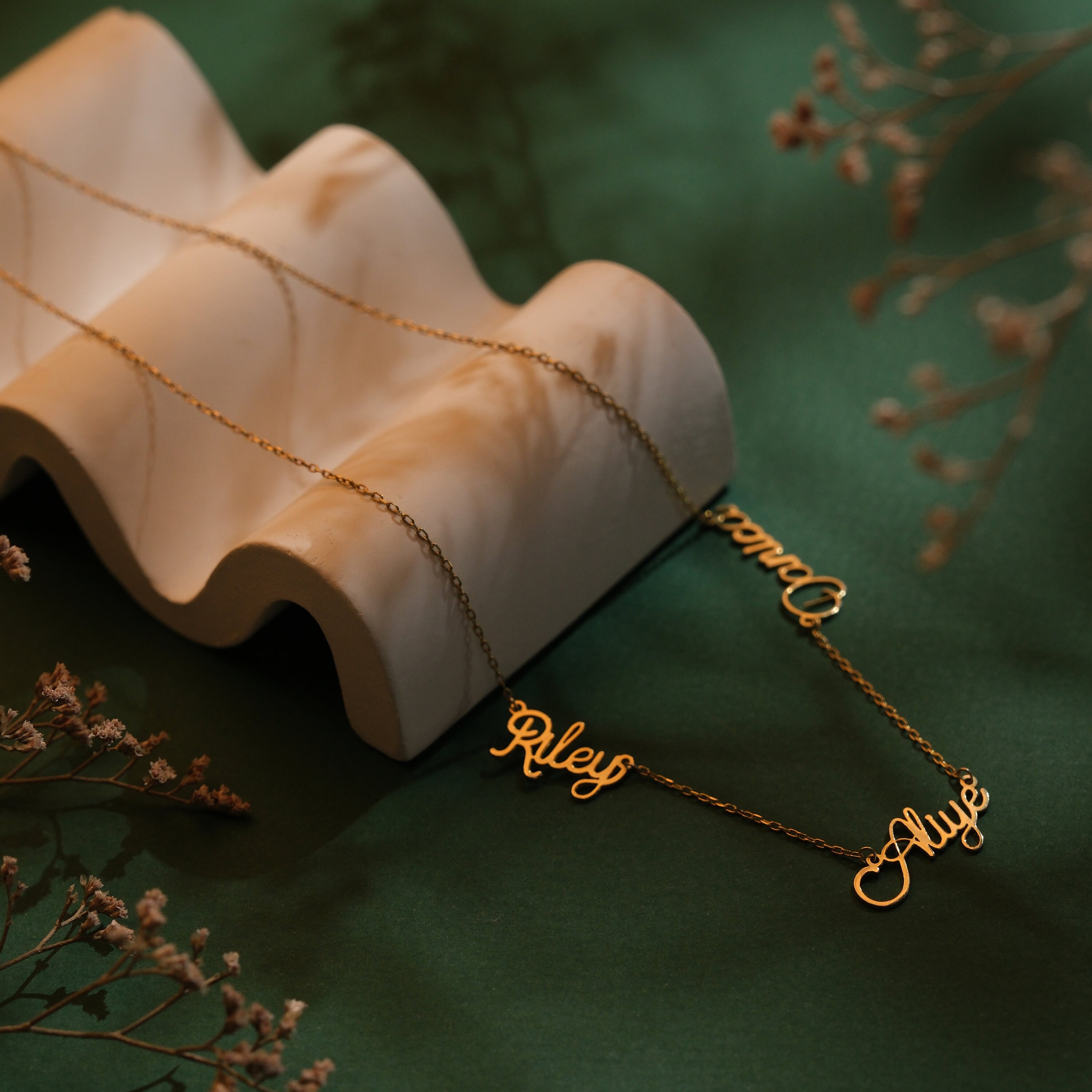 Custom Triple Name Necklace 14K Gold & Gold Plated Options Personalized ...