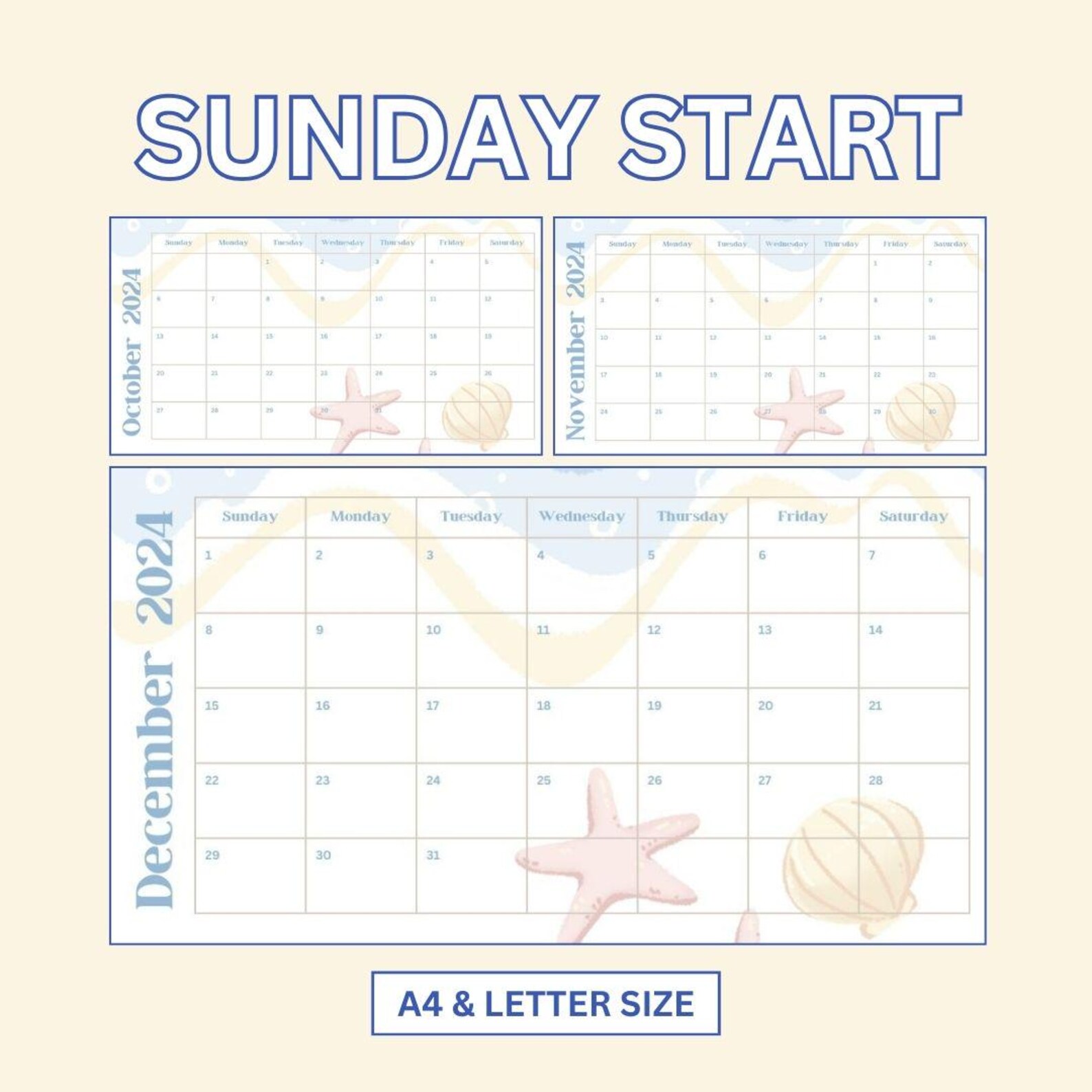 2024 Calendar Monthly Beach Themed Aesthetic Template Printable PDF - Etsy