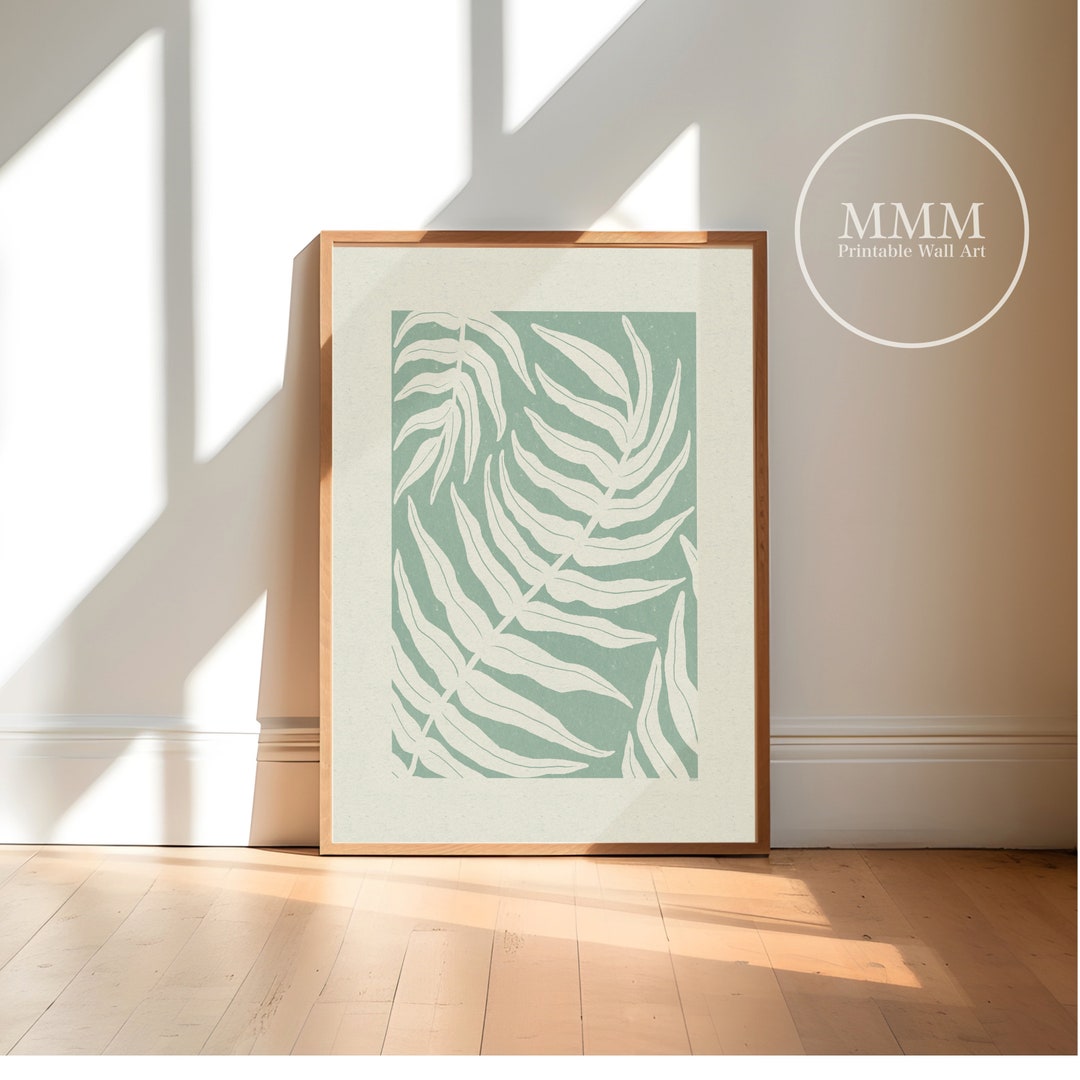 Minimalist Fern Mint Green Cream Digital Artprintable Botanical ...