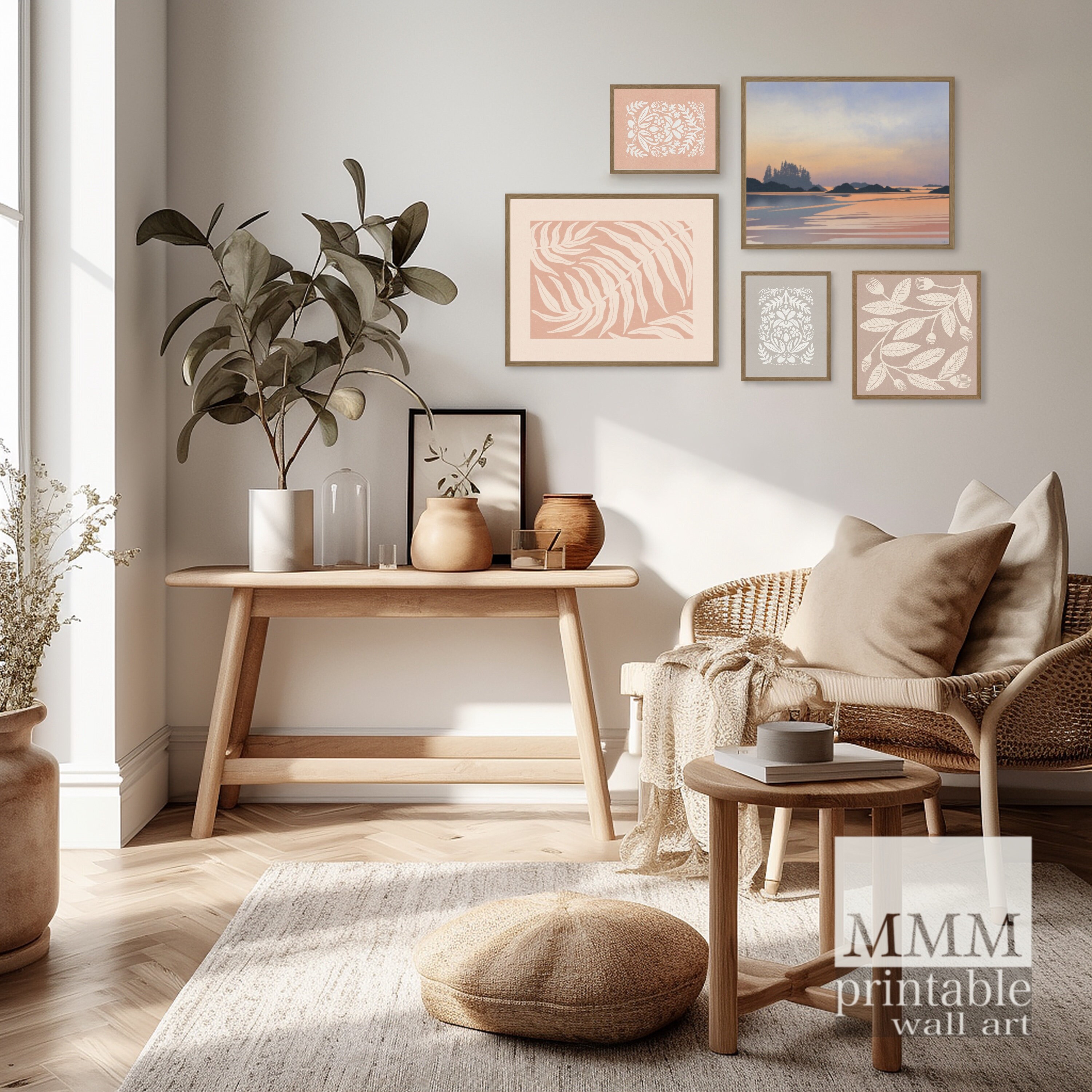 Minimalist Fern Blush Pink Cream Digital Artprintable Botanical ...