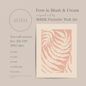 Minimalist Fern Blush Pink Cream Digital Artprintable Botanical ...