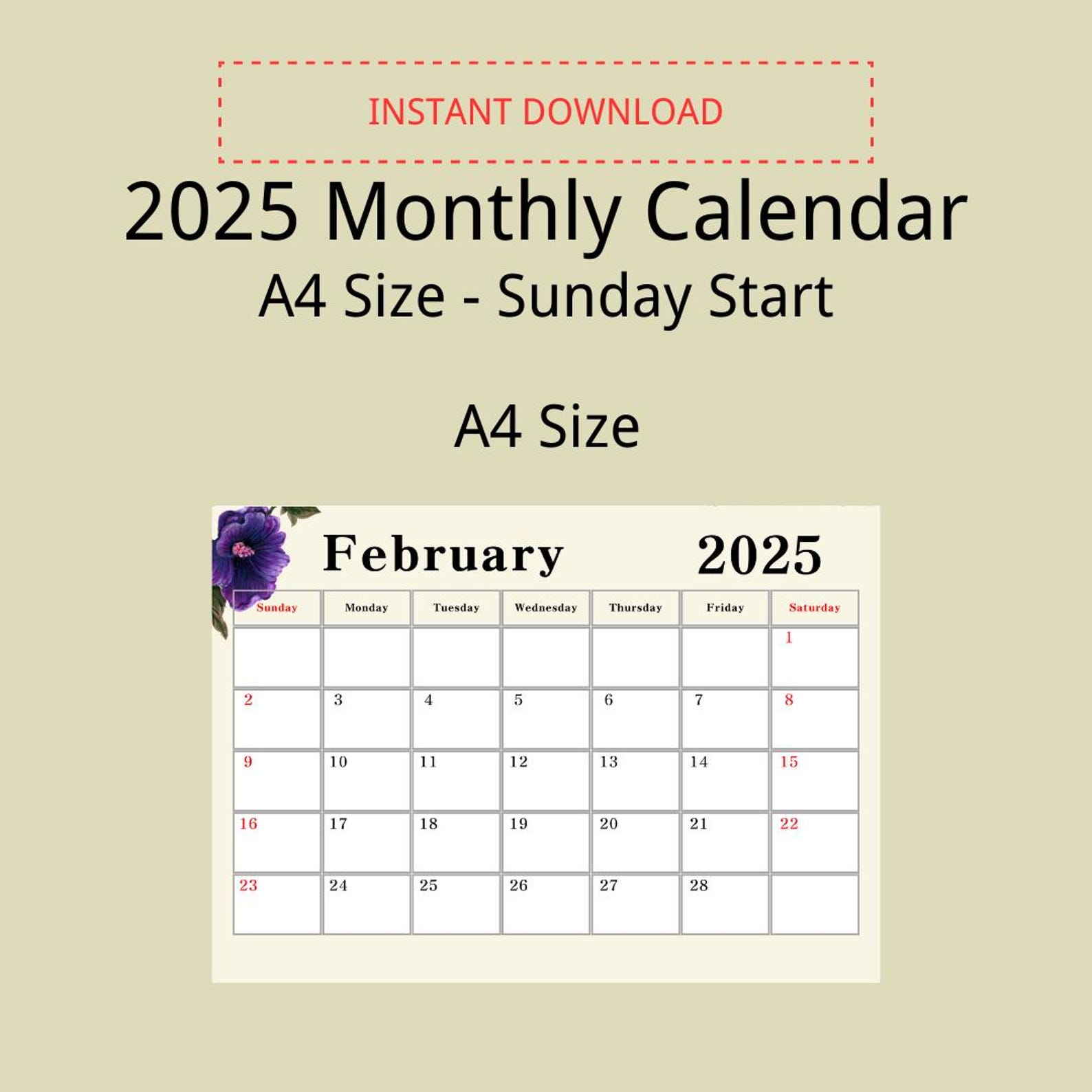 Botanical Beauty: 2025 Printable Monthly Calendar Featuring Seasonal ...