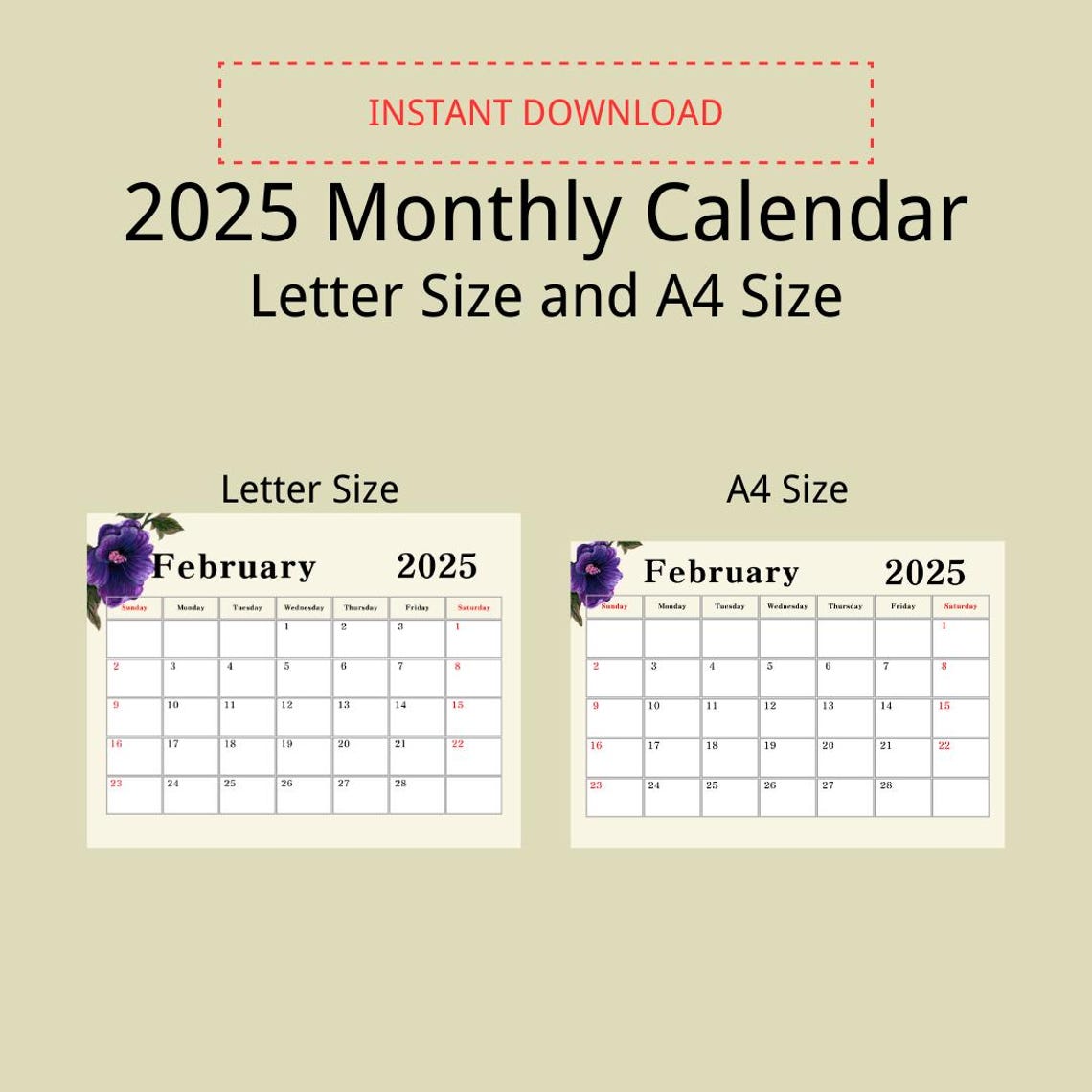 Botanical Beauty: 2025 Printable Monthly Calendar Featuring Seasonal ...