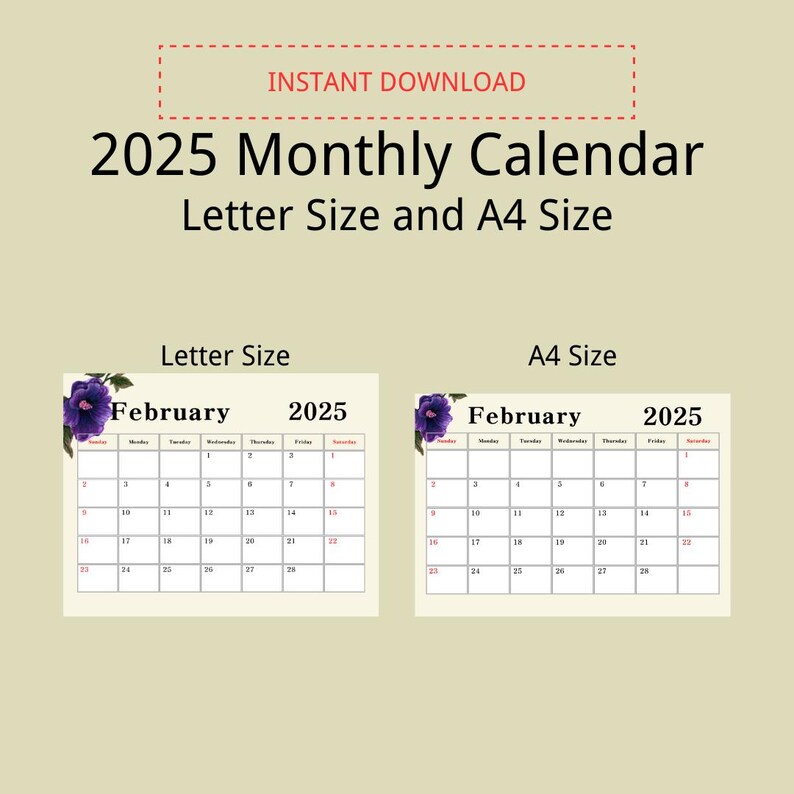 Botanical Beauty: 2025 Printable Monthly Calendar Featuring Seasonal ...