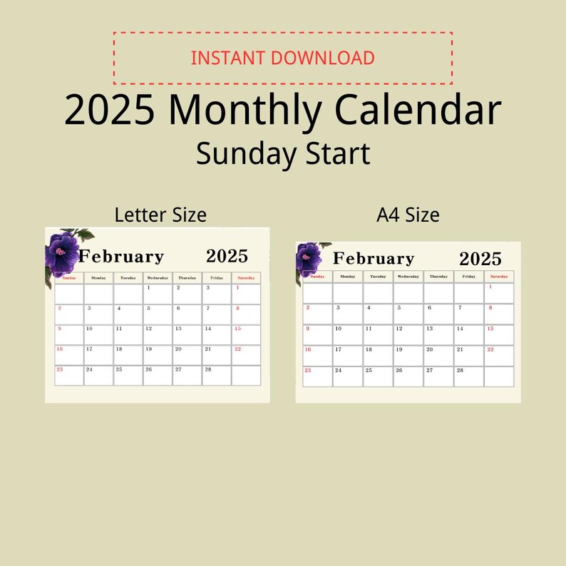 Botanical Beauty: 2025 Printable Monthly Calendar Featuring Seasonal ...