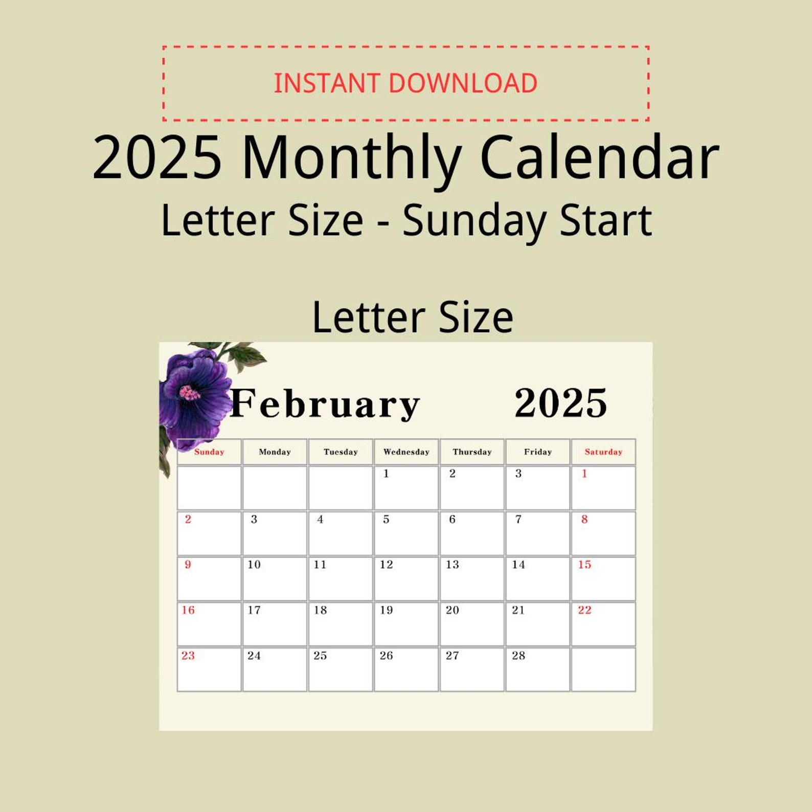 Botanical Beauty: 2025 Printable Monthly Calendar Featuring Seasonal ...
