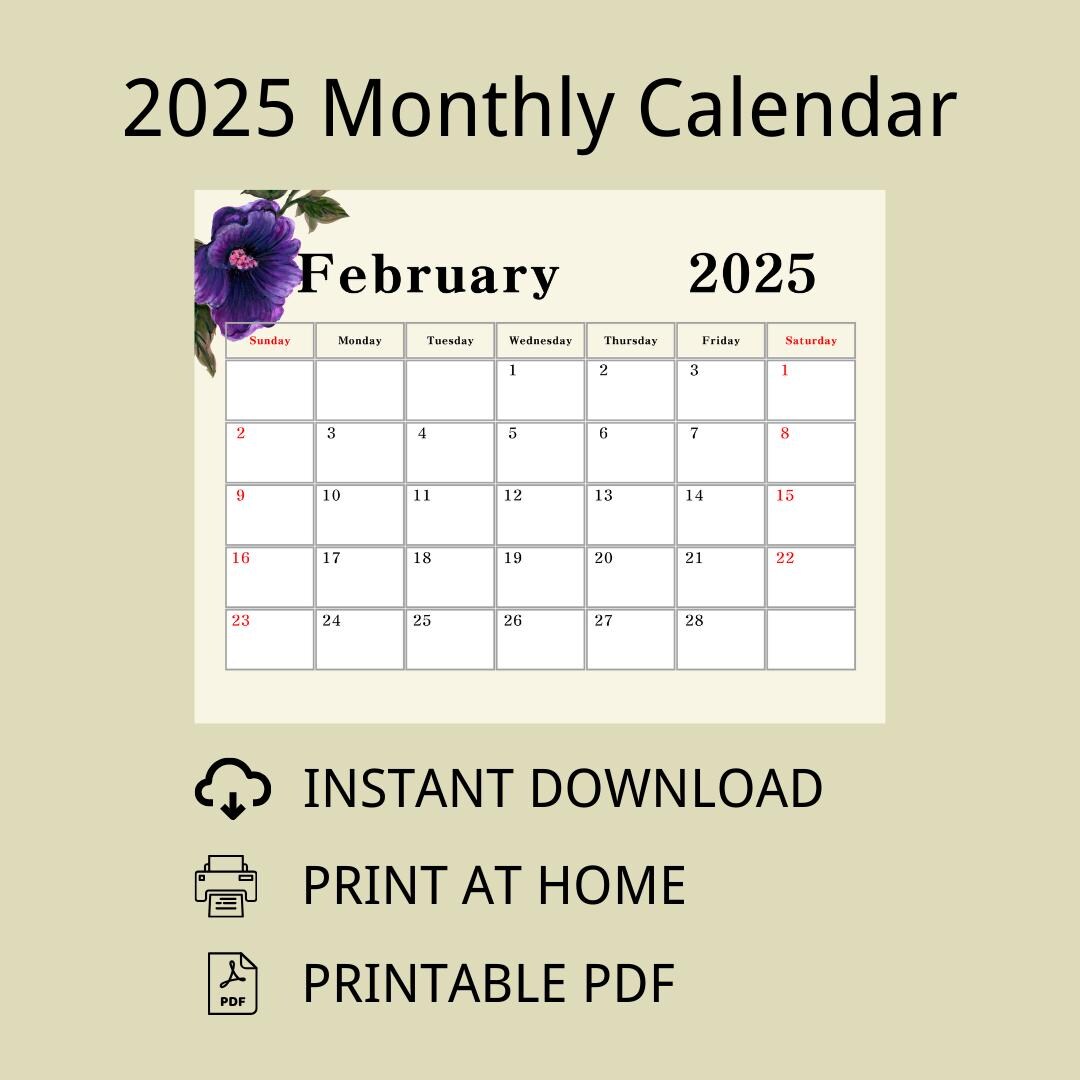 Botanical Beauty: 2025 Printable Monthly Calendar Featuring Seasonal ...