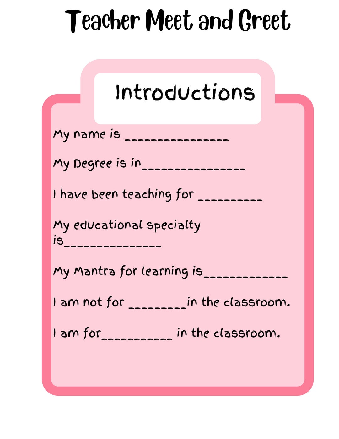 Teacher Meet and Greet Packet - Etsy