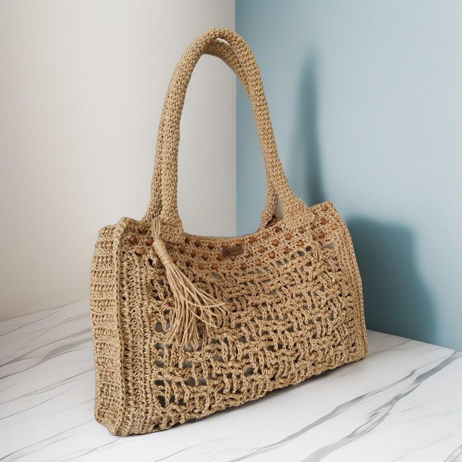 Handmade Paper Yarn Green Orange Big Shoulder Bag, Modern Eco Purse ...