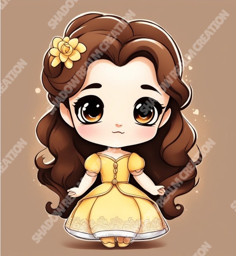 Two Disney Belle Chibi Beauty and the Beast Cute Comic Digital Princess ...