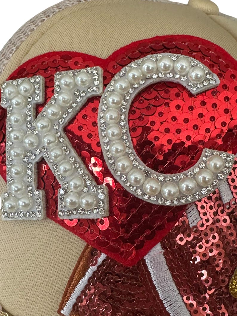 Pearl and Rhinestone Bling Kansas City Gameday Trucker Hat, KC Patch ...
