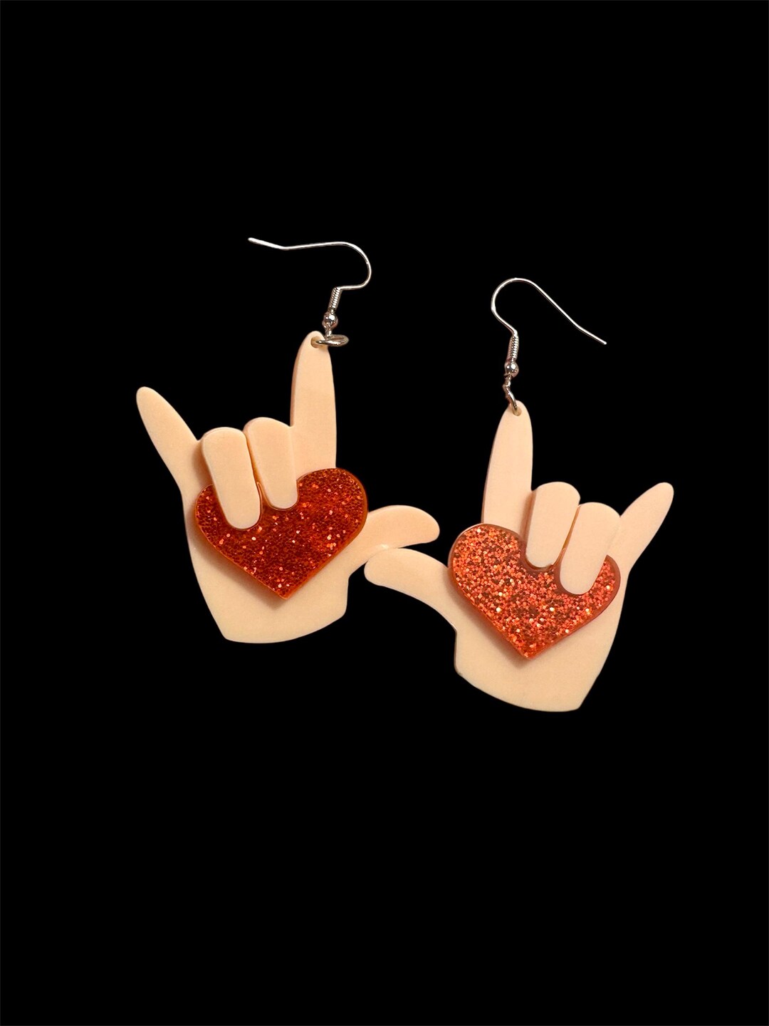 ASL I Love You Earrings, Sign Language Jewelry Hand With Heart ...
