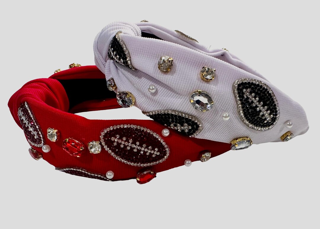 Rhinestone Game Day Red Football Headband, Team Spirit White Football ...