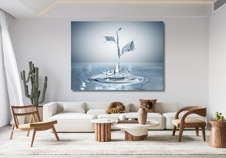 Water Drop Splash Canvas Print: Blue Leaf Art Poster, Bathroom Wall ...