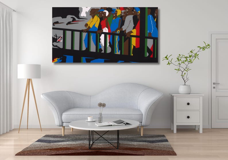 Jacob Lawrence Canvas Art Print, Confrontation on the Bridge, Living ...